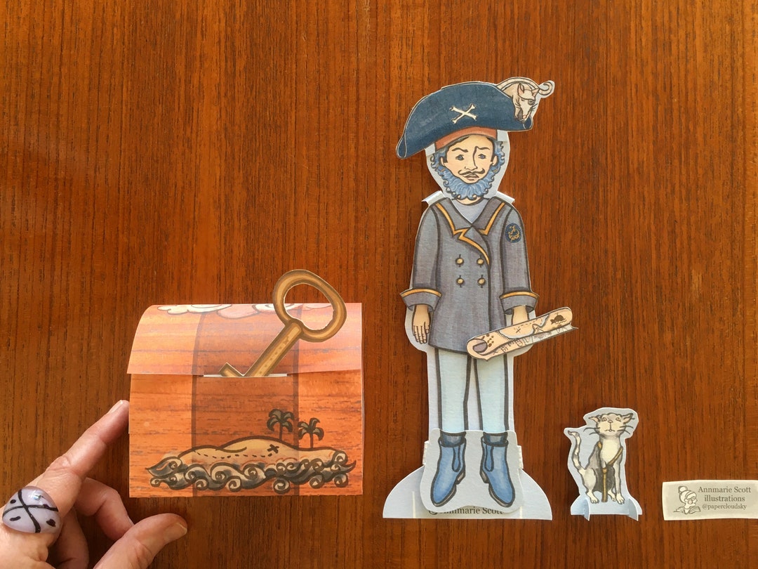 Treasure Chest & Bluebeard Pirate Paper Doll With Pirates Cat - Etsy