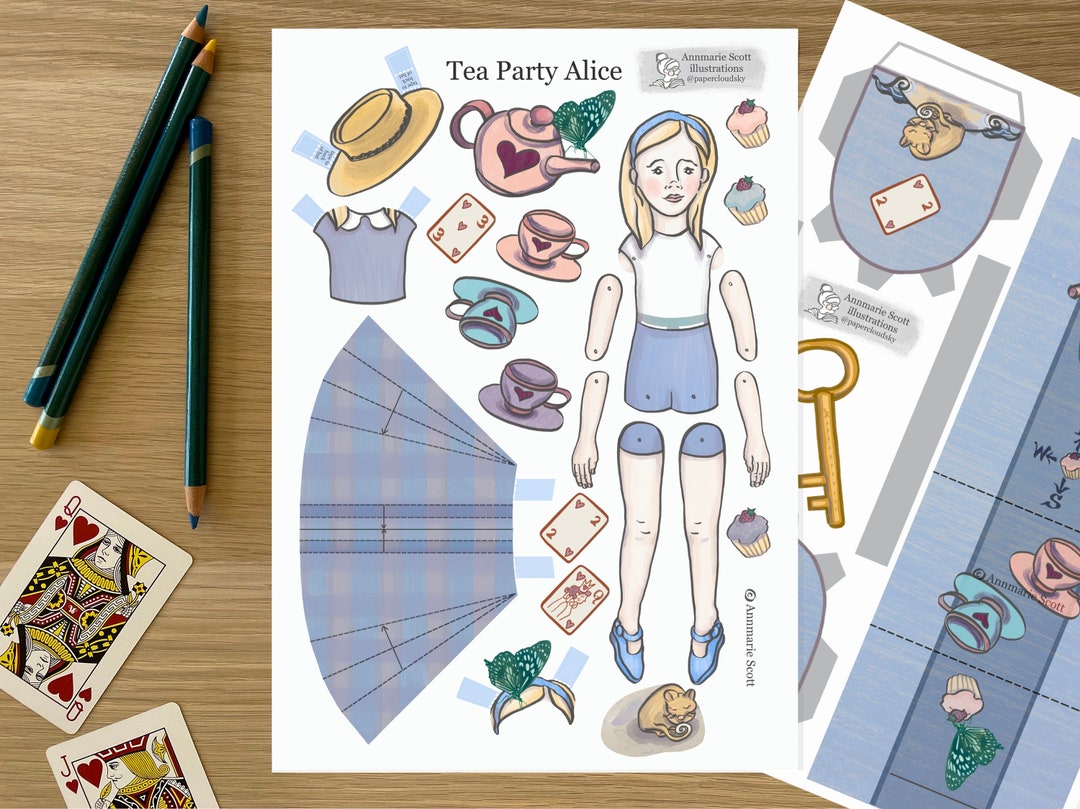 Articulated Alice Paper Doll Tea Set Cutouts and Gift Box - Etsy