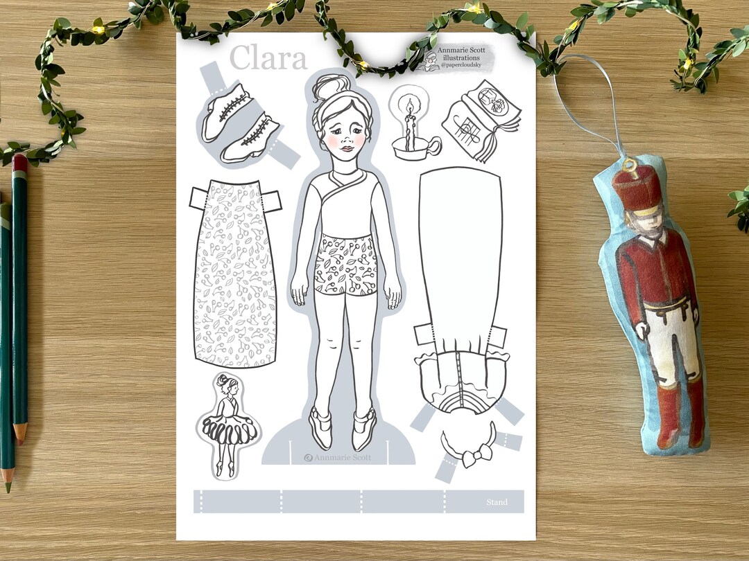 Clara colouring page printable paper doll with cherry dress - Etsy México