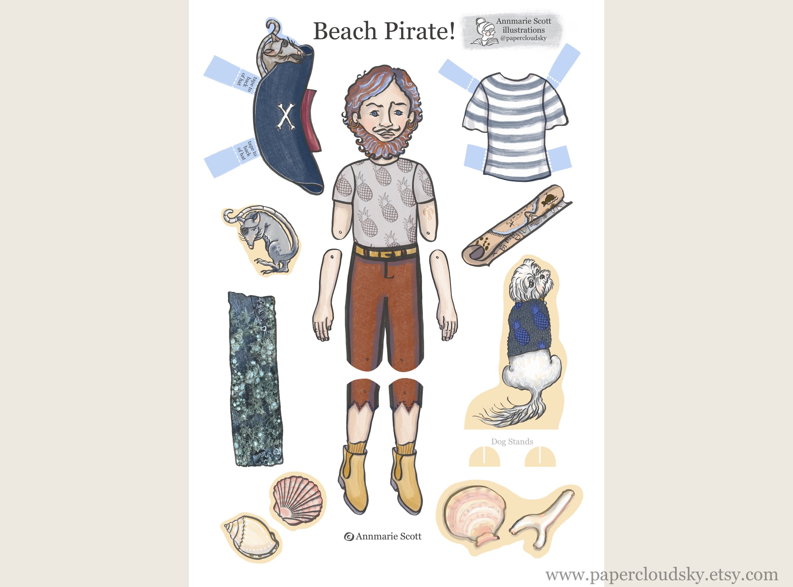 Articulated Paper Doll Printable Beach Pirate Paper Toy DIY - Etsy