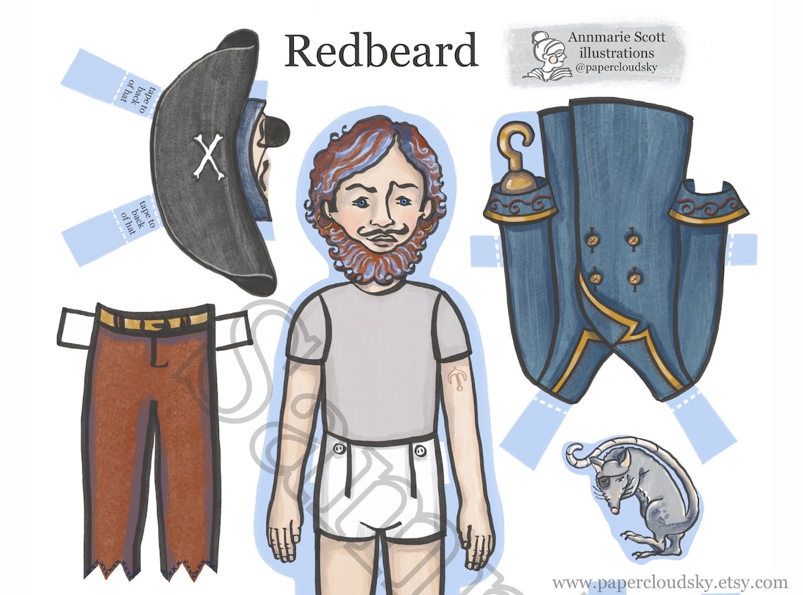 Articulated Paper Doll Printable Beach Pirate Paper Toy Diy Etsy | My ...