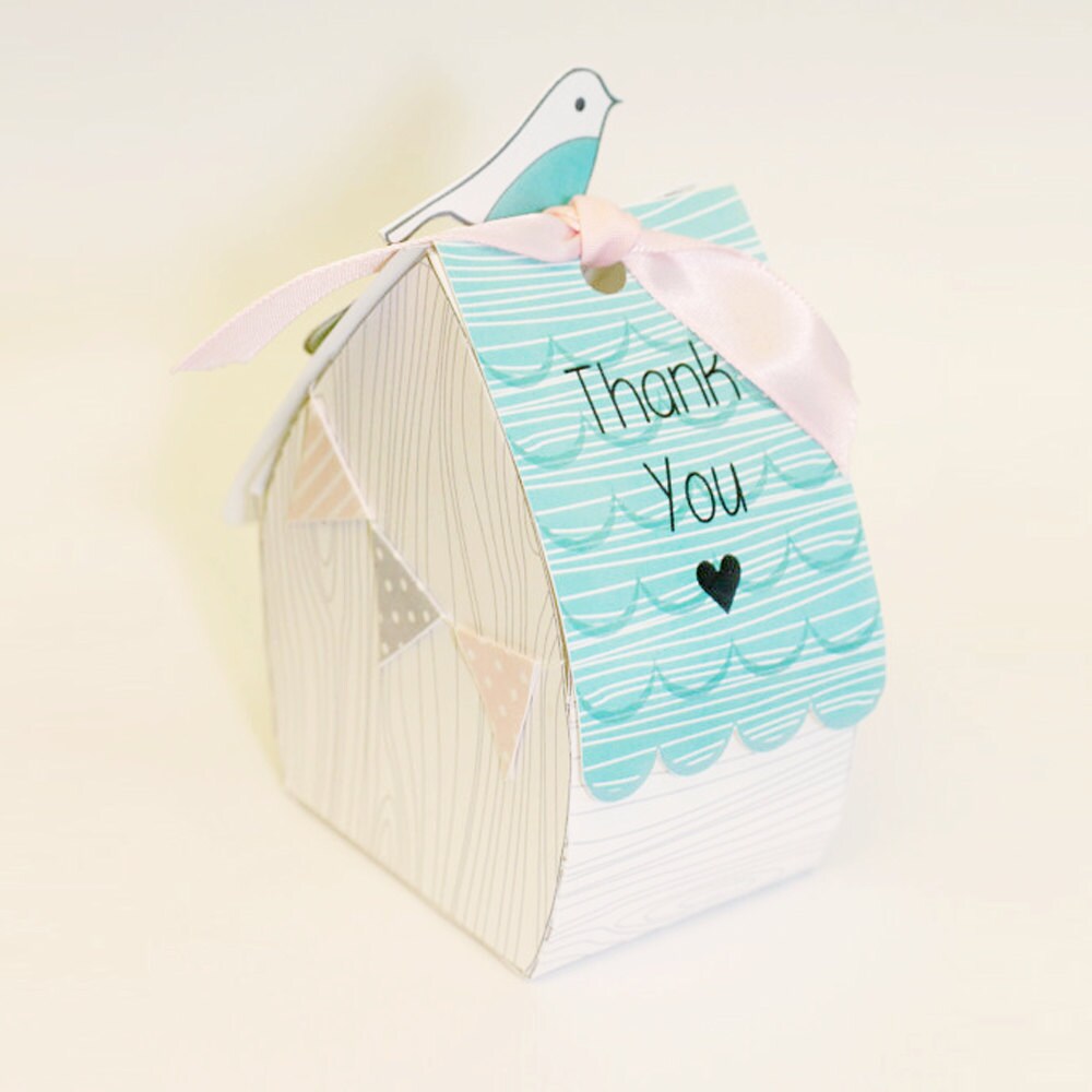 Bird House Favor Box Instant Download, Teal, Table Number, Gift Box ...