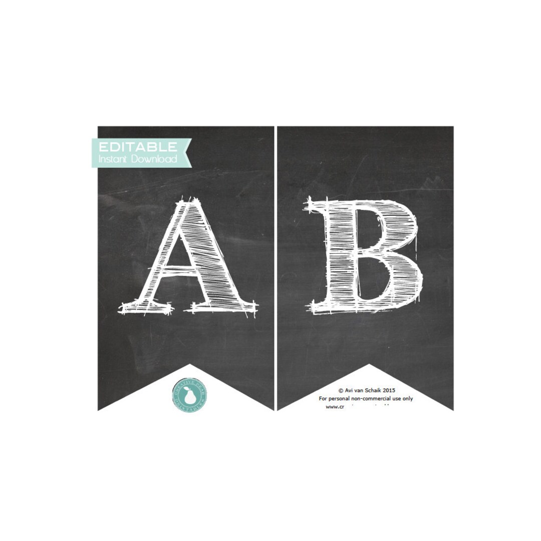 Editable Chalkboard Bunting Flags, Instant Download Party Decor, Photo ...