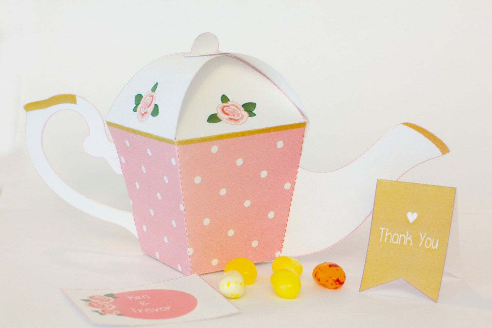 Teapot Favor Box Instant Download, Pink, Poka Dot, Roses, Tea Party ...