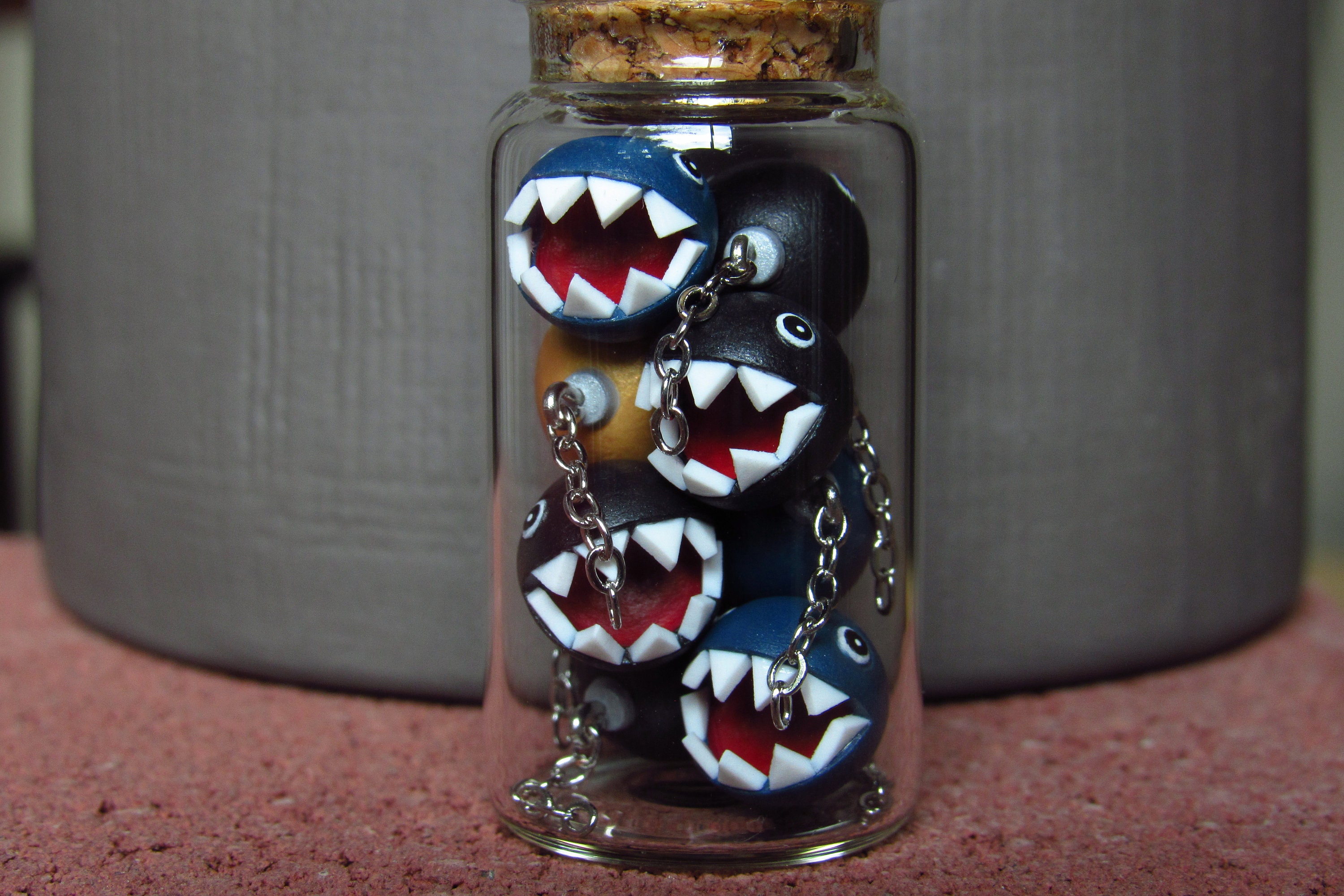 Miniature Super Mario Chain Chomps in a Glass Bottle, Paper Mario Chain ...