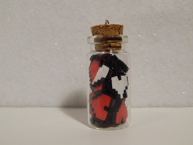 Miniature Polymer Clay Pixel Hearts in a Glass Bottle Polymer Clay ...