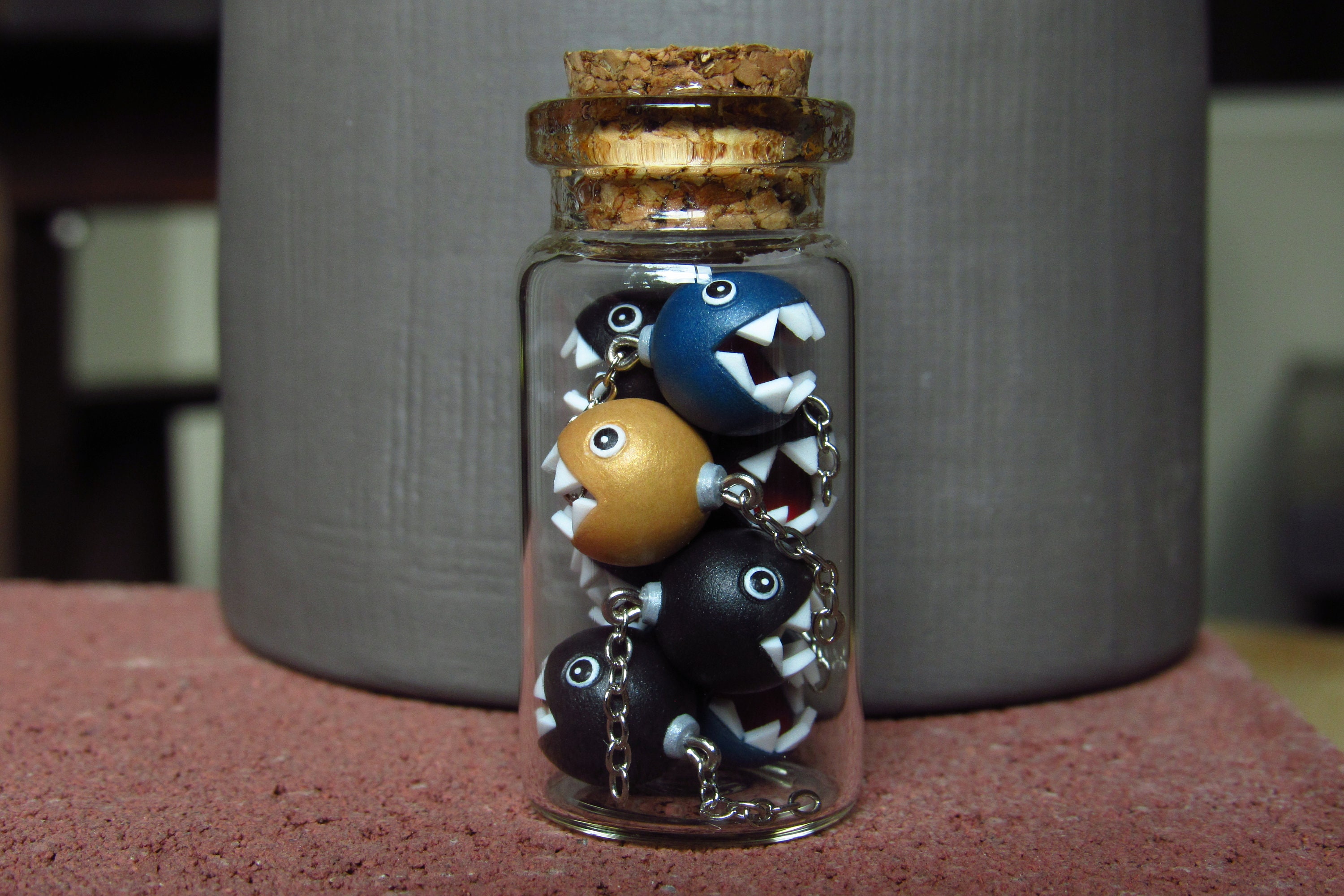 Miniature Super Mario Chain Chomps in a Glass Bottle, Paper Mario Chain ...