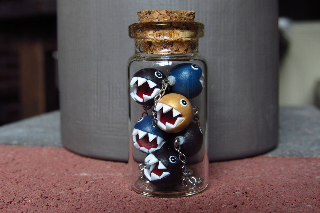 Miniature Super Mario Chain Chomps in a Glass Bottle, Paper Mario Chain ...