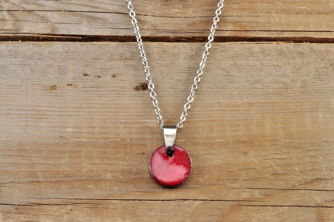 SMALL Glossy Red Round Stoneware Pendant - Etsy