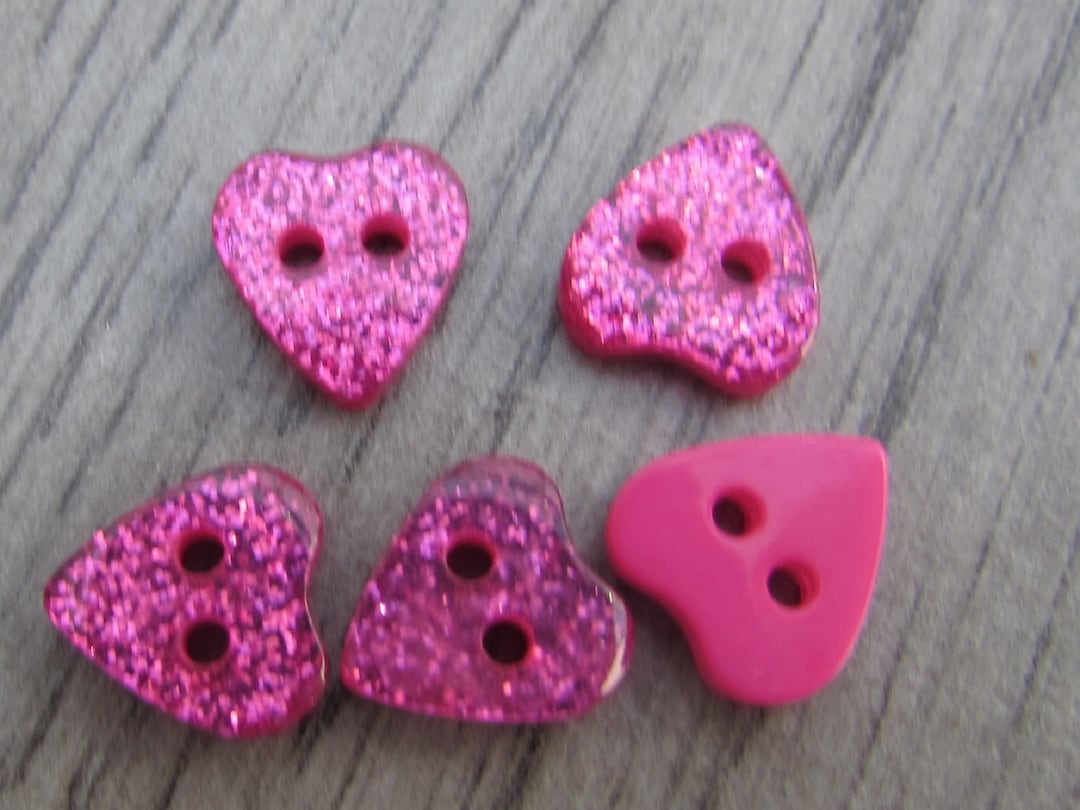 Pink Glitter Heart Buttons - Etsy