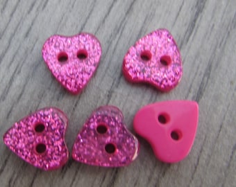 10 Pink Heart Buttons, Heart Buttons, Pink Buttons, 15mm Heart Buttons ...
