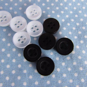 11mm Shirt or Trouser Buttons 4 Hole White or Black Buttons Pack of 20 ...