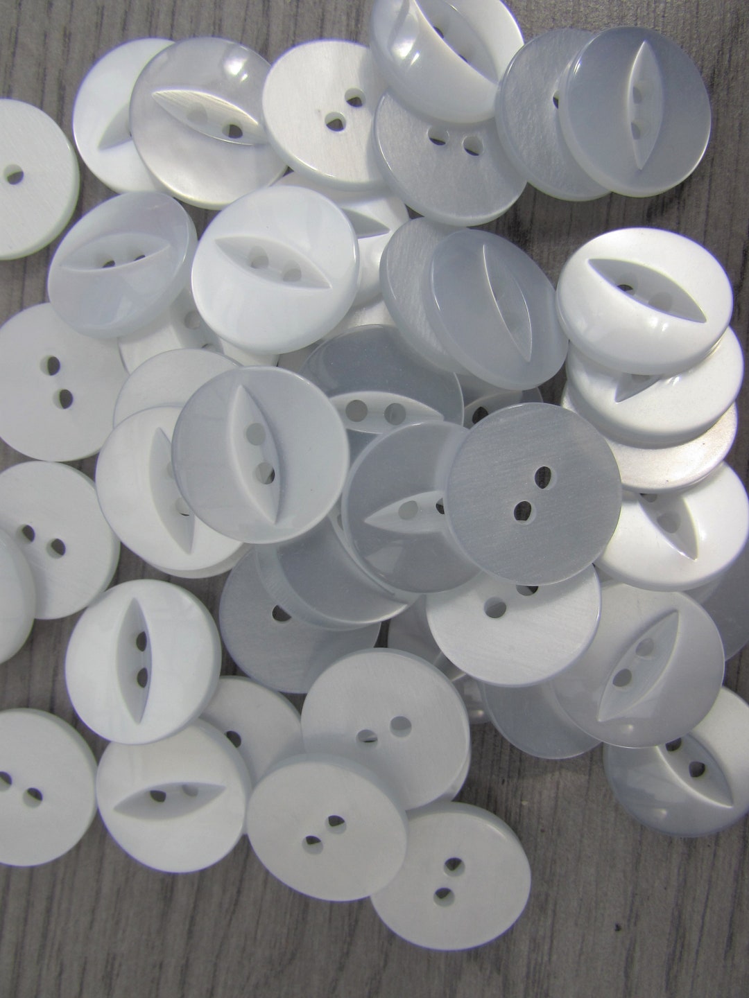 11mm, 14mm, 16mm & 19mm Buttons White Fisheye Buttons 2 Hole Pks 10, 20 ...