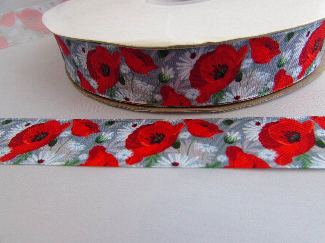 25mm Red Poppy Ribbon on Grey Background - Etsy