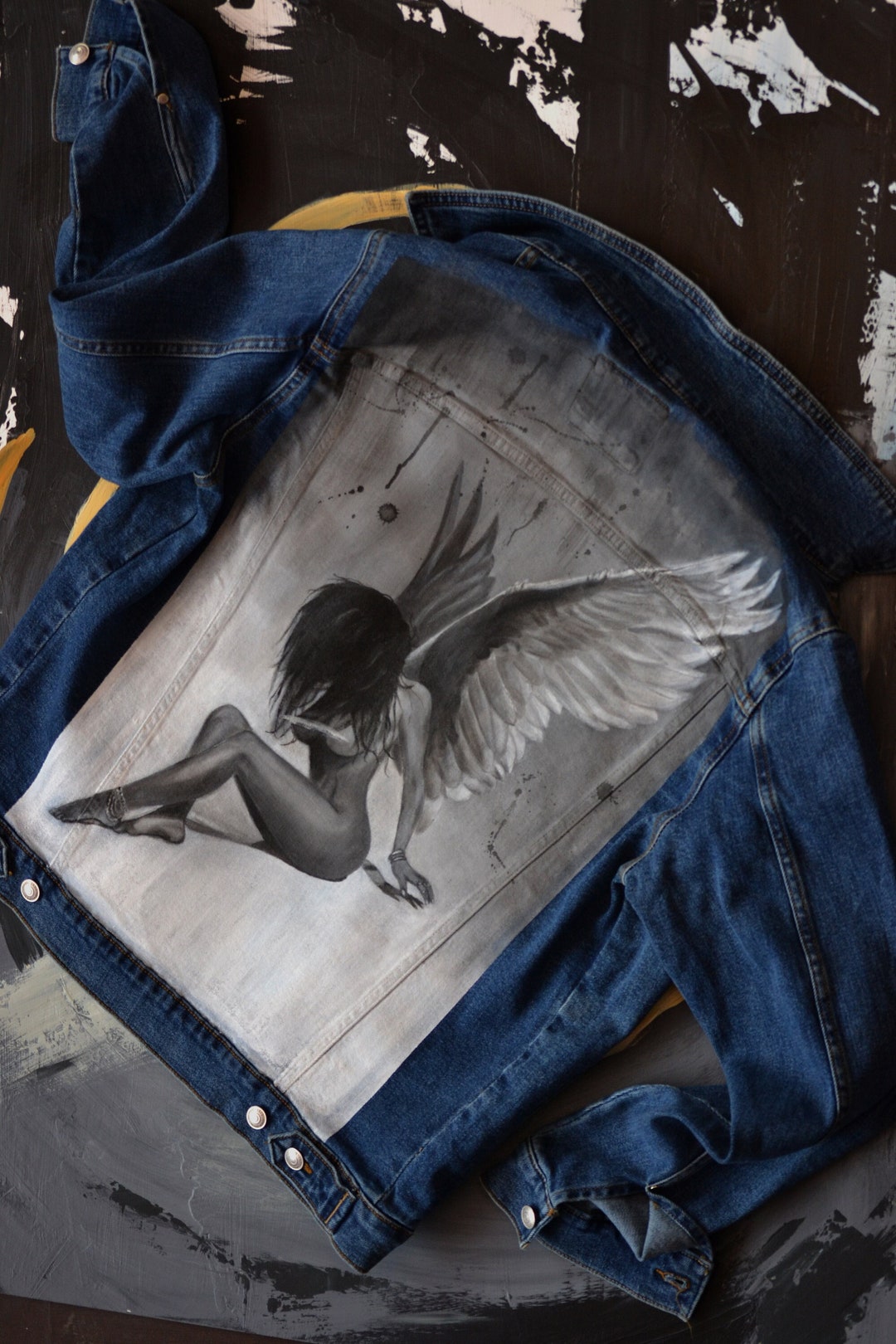 Custom Hand Painted Denim Jacket "angel" - Jacket Not Included - - Etsy