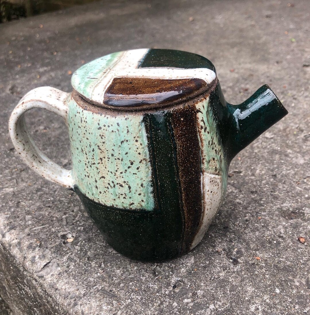 Green and White Handmade Teapot, Green Teapot, Geometric Teapot ...