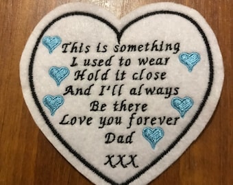 Personalised Heart Shaped Memory Embroidery Patch for a Memory Bear Think of Me When You Hug ...