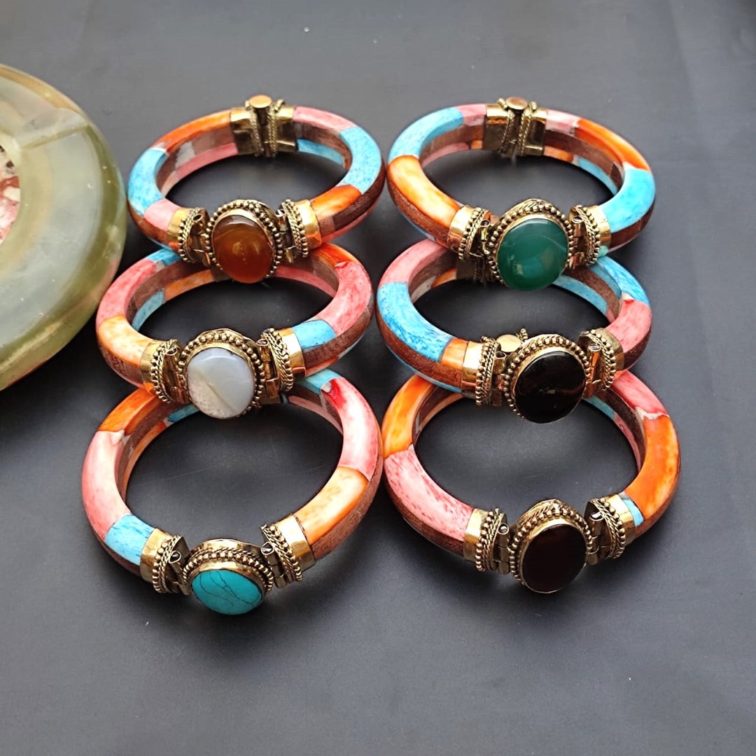Ethically Sourced Buffalo Bone Bangles Bracelet Multi Color Bone Wooden ...