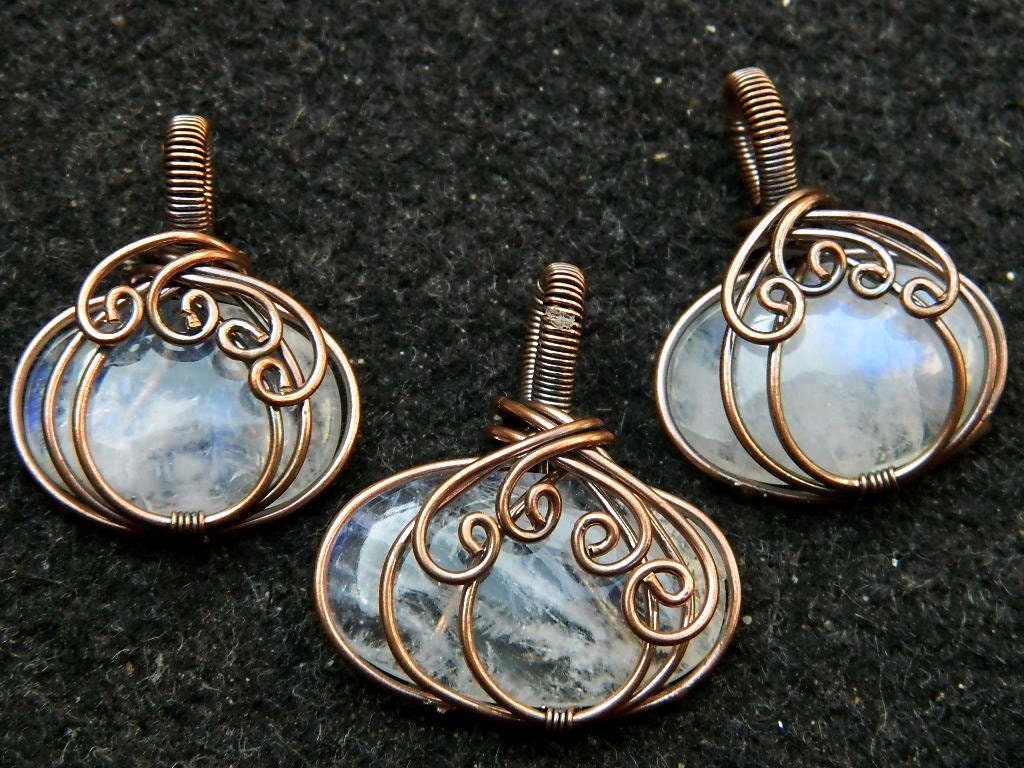 Natural White rainbow moon stone Pumpkin Pendent Copper Wire | Etsy