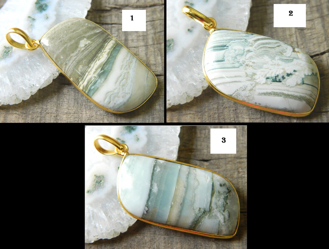 Natural Green Lace Agate Smooth Fancy Shape Cabochons Gold Plated Brass ...