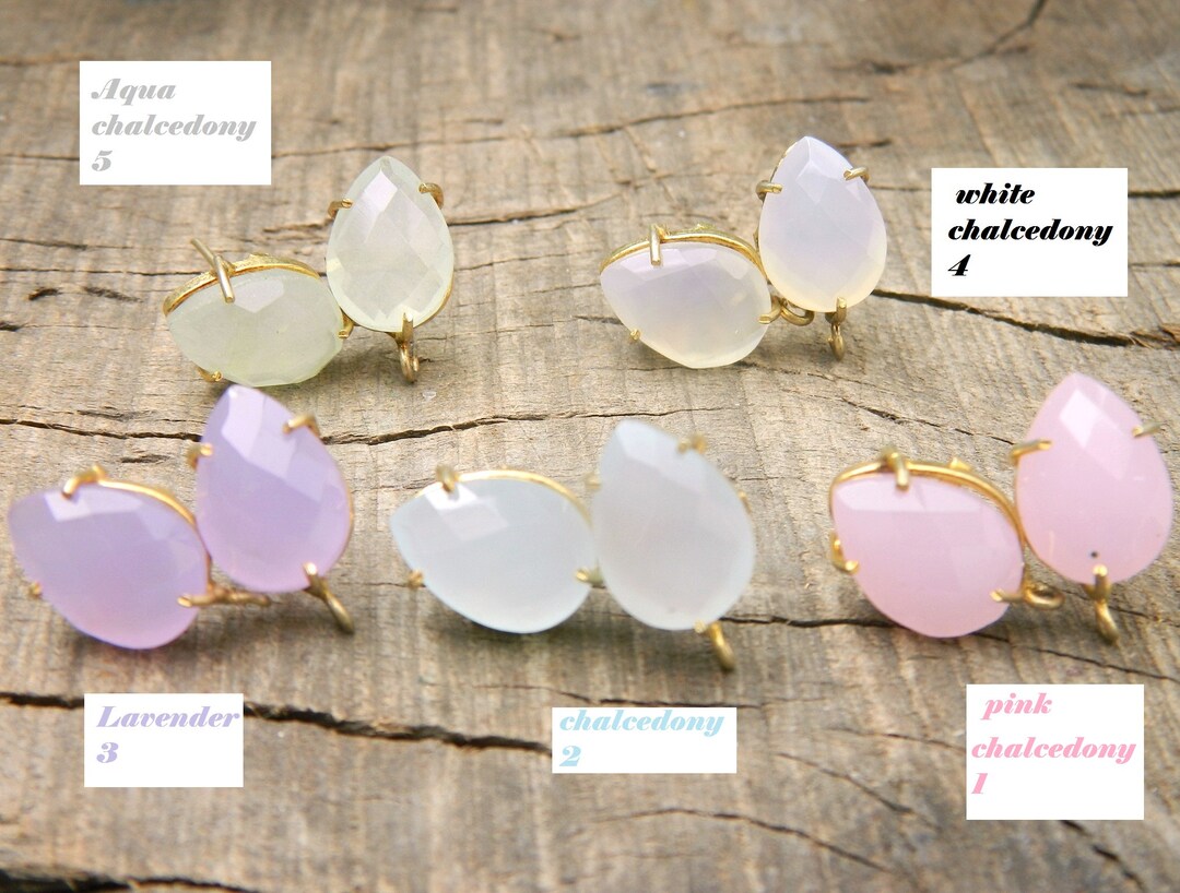 Lavender Pink & Mint Chalcedonies Color Synthetic Stones Faceted Pears ...