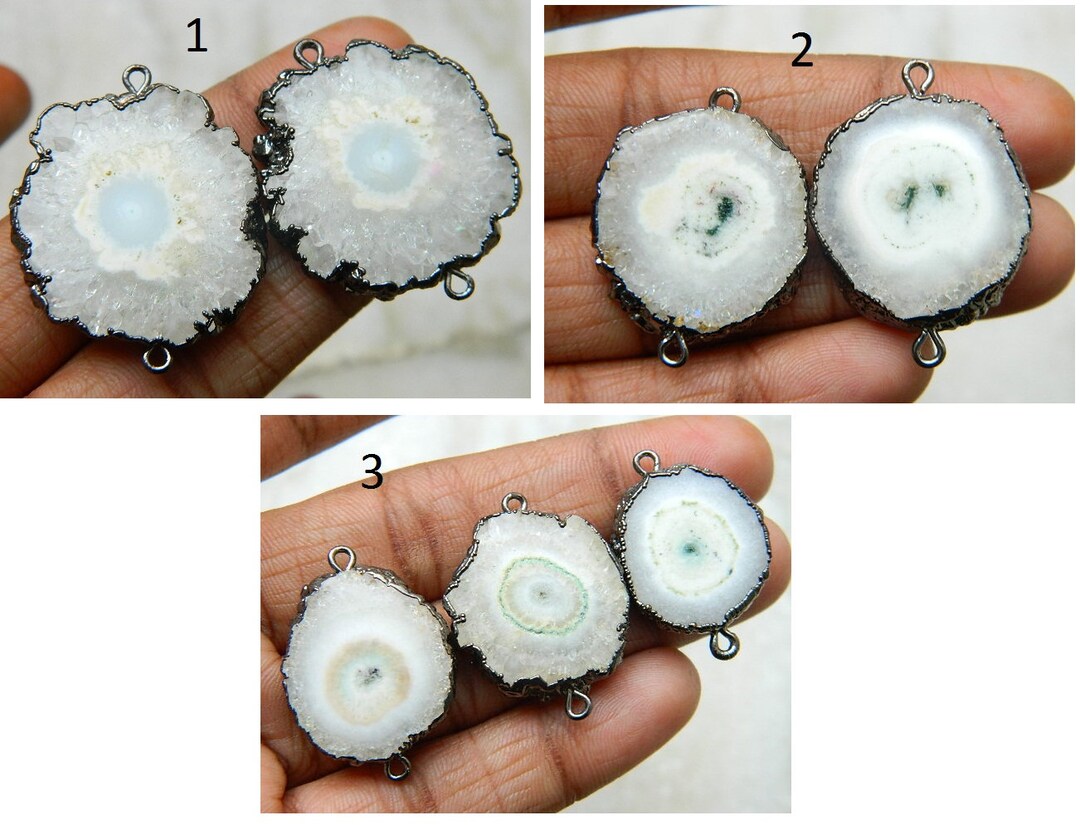 Natural White Solar Quartz Stalactite Slice Connector Black Oxidized ...