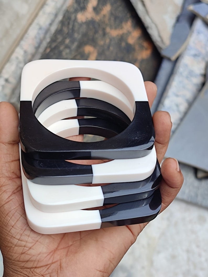 Black & White Square Chunky Acrylic Bangle Resin Bangle Stacking Chunky ...