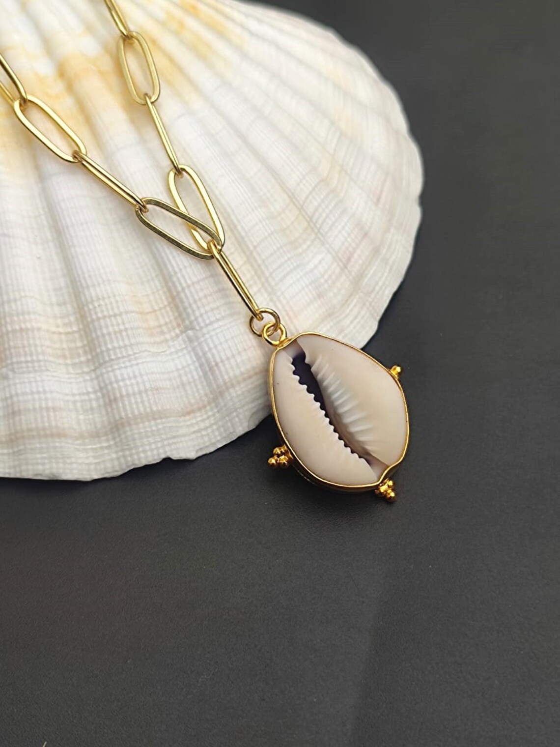 Gold Plated Cowrie Shell Necklace, 22" Vintage Style Jewelry - Etsy