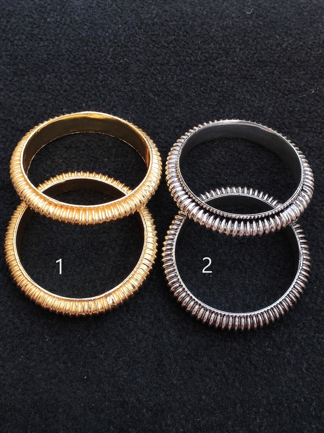 Set of 2 Bangles - Gold & Silver Plated Oxidized Bangle Bracelet Ethnic Boho Stacking Bangles ...