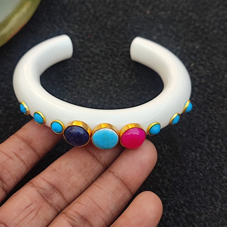 Resin Cuff Bangle Bracelet Resin With Natural Multi Gemstone Bangle ...