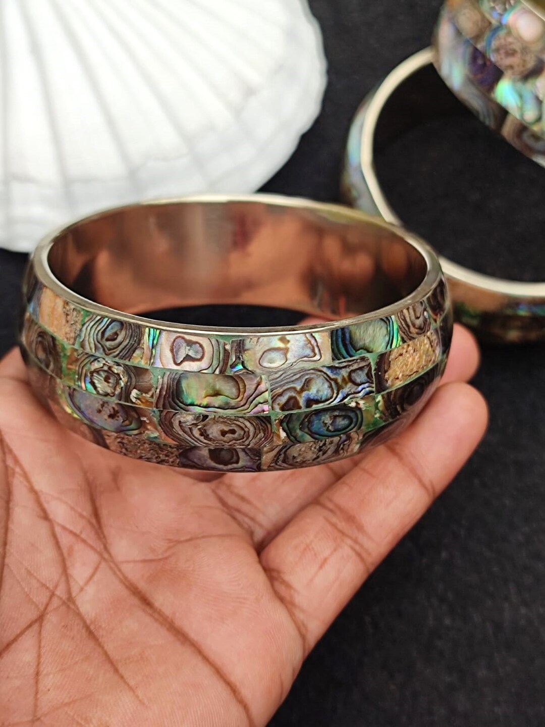 Handmade Abalone Shell Bangle Bracelet: Silver Brass Boho Jewelry - Etsy