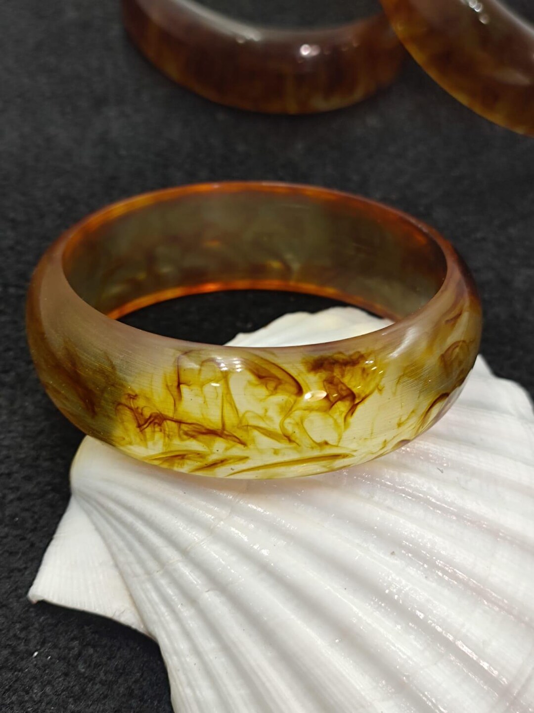 Honey Colored Resin Bangle Bracelet Exclusive Resin Retro Wide Bracelet ...