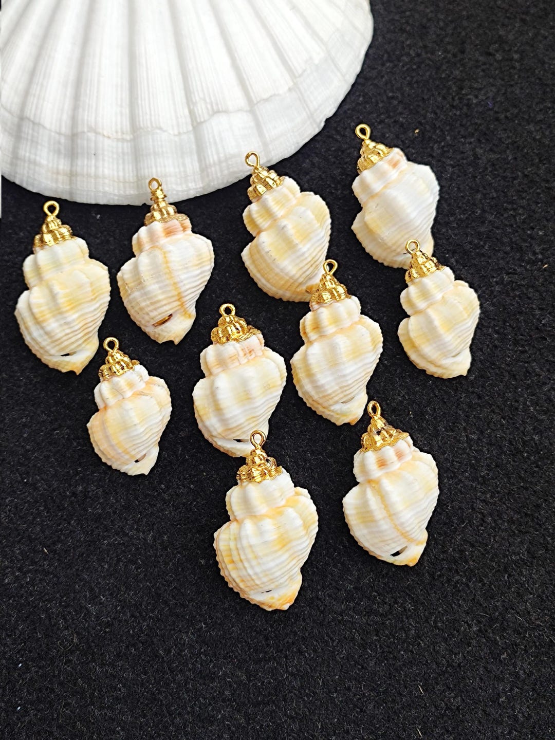 Real Seashell 18k Gold Fill Electroplated Pendant Conch Seashell Charm ...