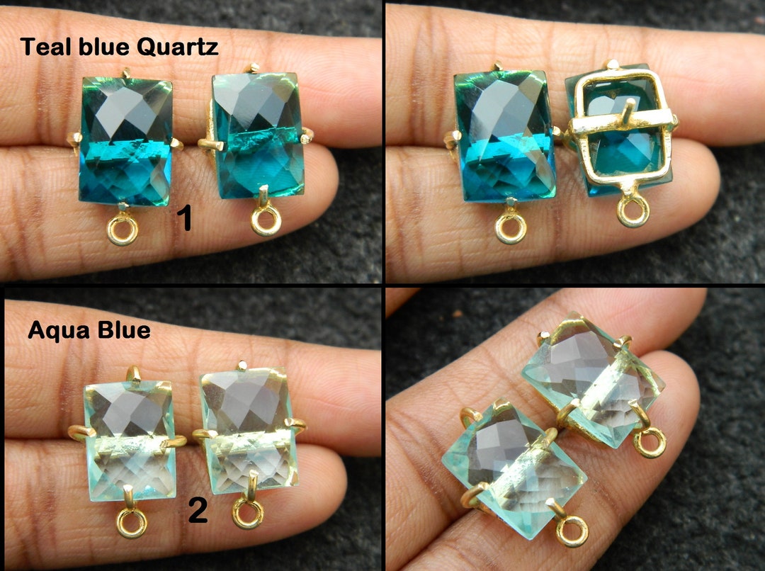 Teal Blue & Aquamarine Color Synthetic Stones Faceted Chiclet Briollete ...
