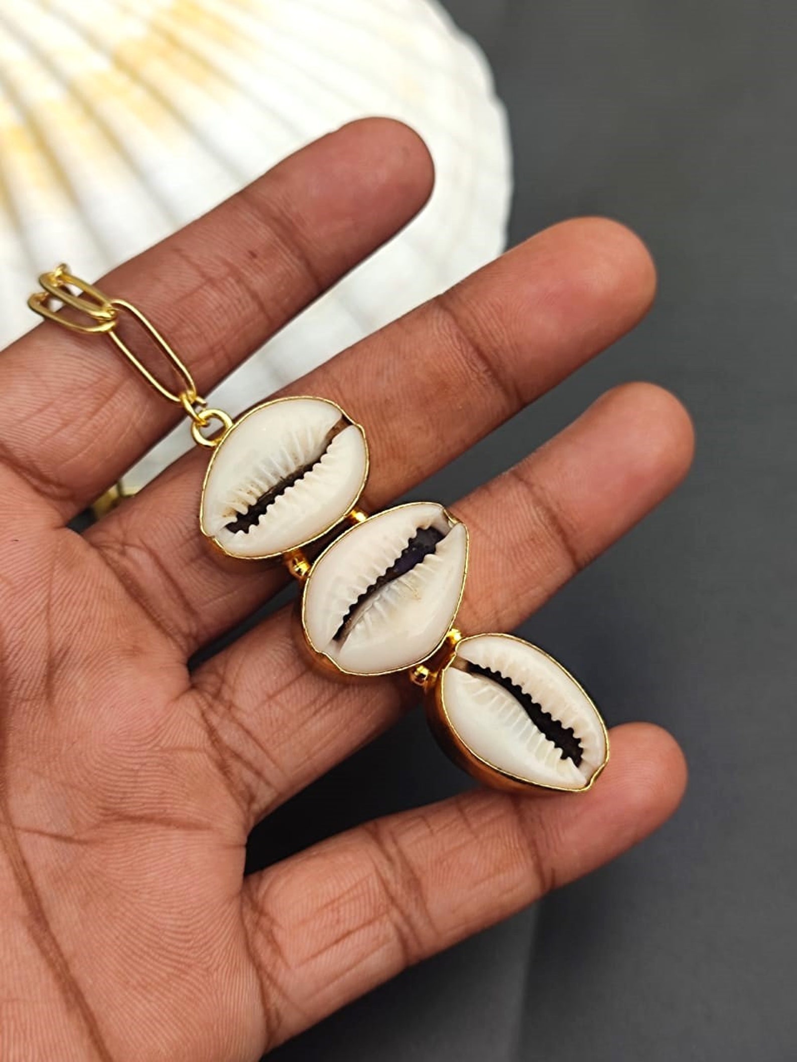 Gold Plated Cowrie Shell Necklace, 22" Vintage Style Jewelry - Etsy