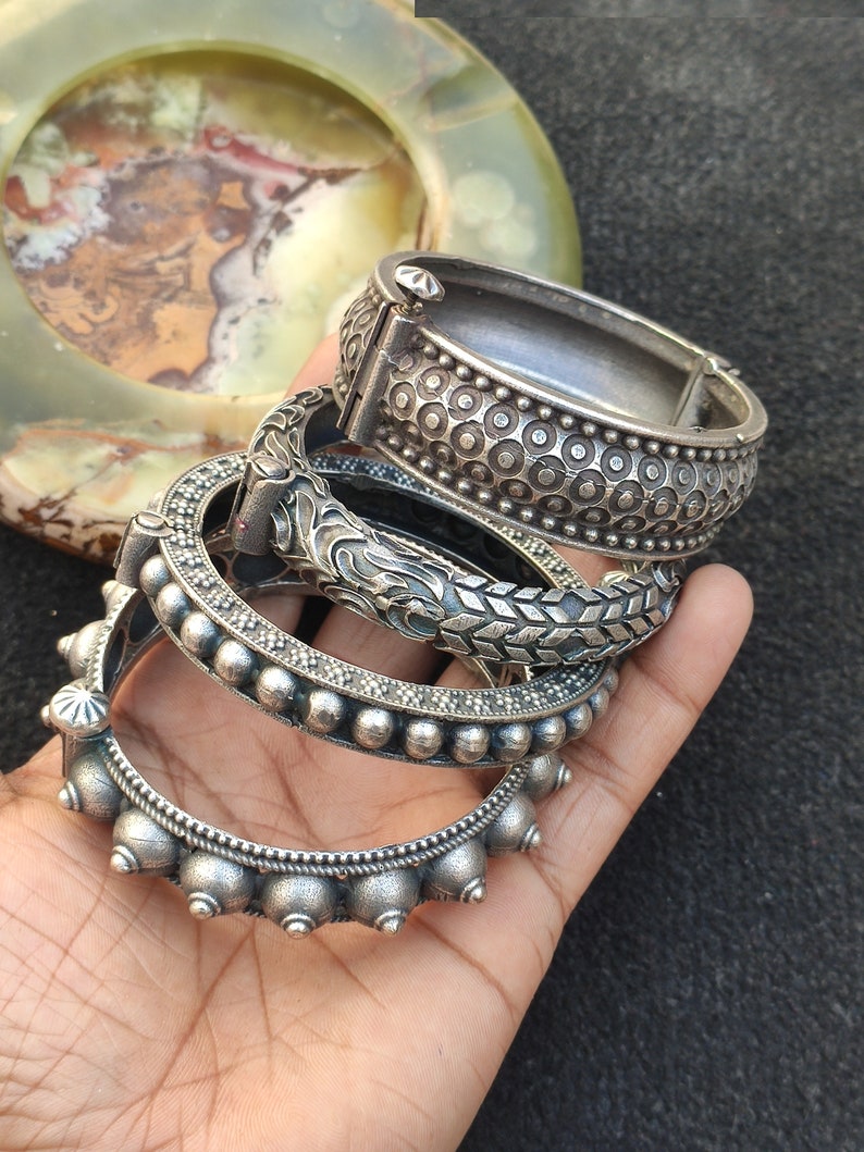 Oxidized Silver Bangle Bracelet, Vintage Style Indian Kada - Etsy