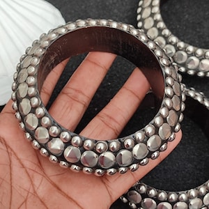 Wooden Silver Brass Bangle Bracelet Purely Handcrafted Chunky Wide ...