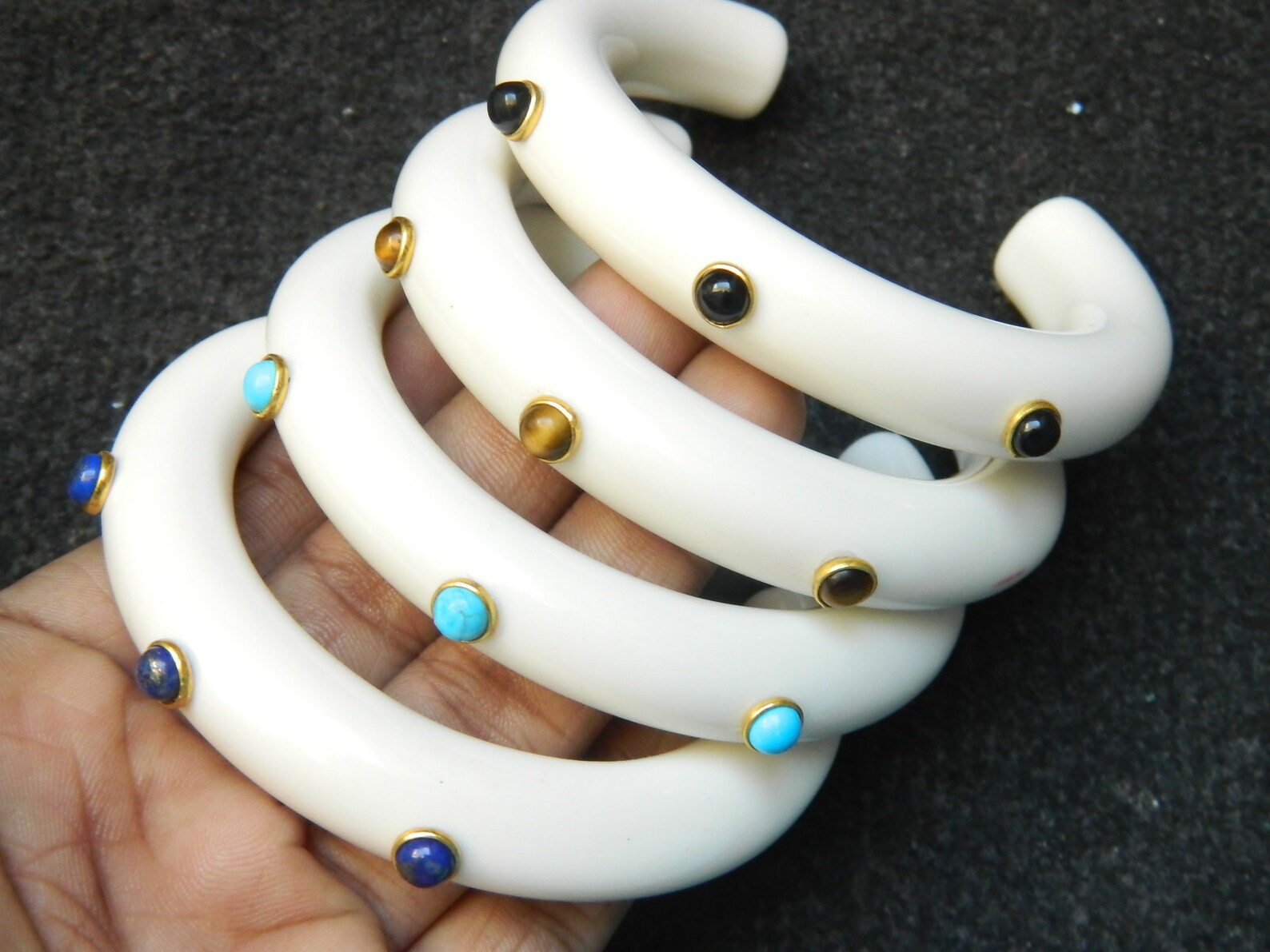 Resin Cuff Bangle Bracelet Ivory Color Resin With Multi - Etsy
