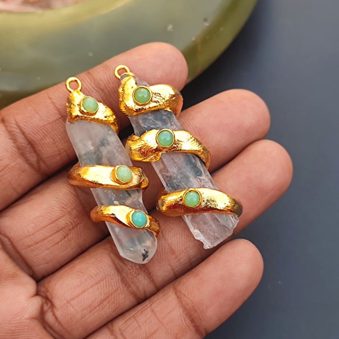 Rock Crystal Quartz Point Connector Rock Crystal With Chrysoprase ...