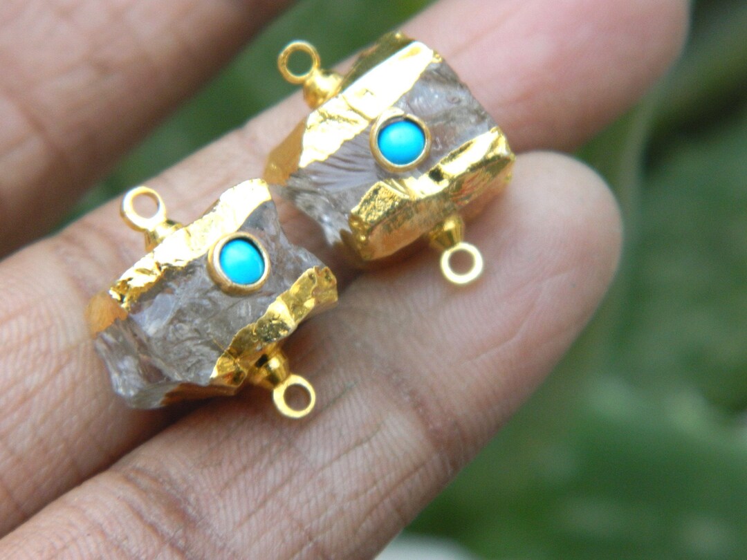 Rock Crystal Connector With Turquoise Accent, Gold Electroplated (2 ...