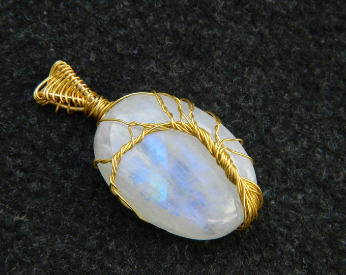 Tree of Life, Moon Stone, Wire Wrap, Gold Tone, Handmade - Etsy