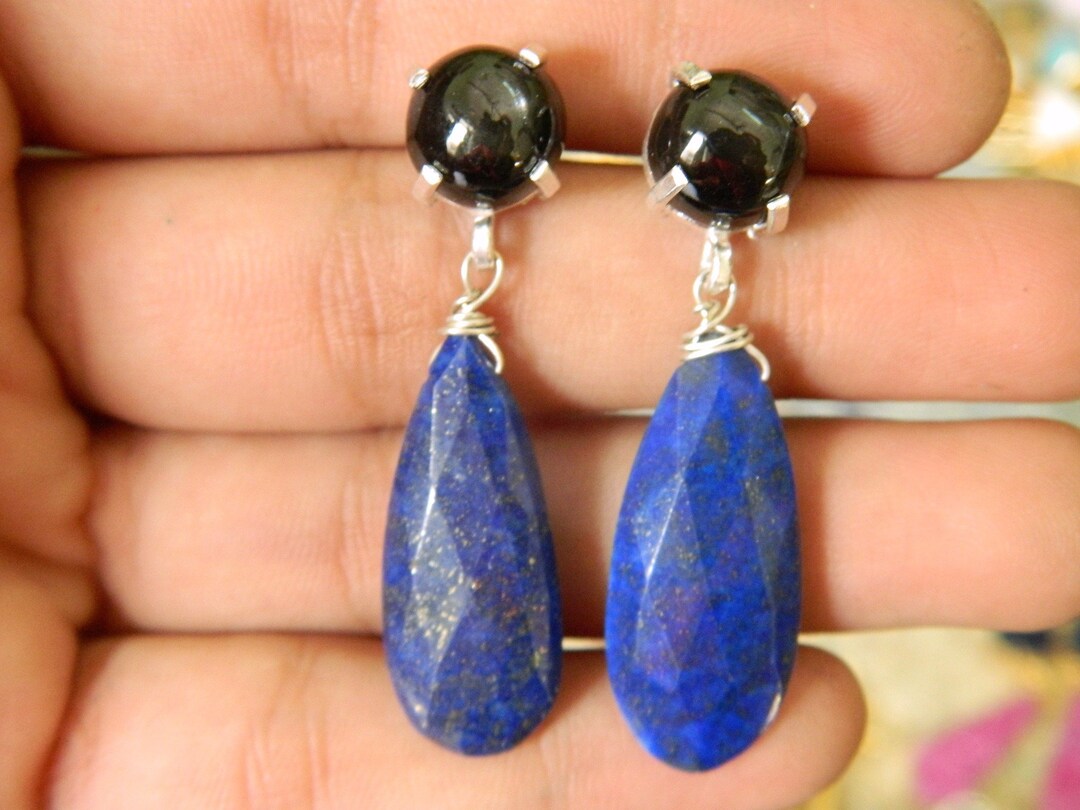 Natural South Indian Origin Black Stars With Faceted Lapis Lazuli Long ...