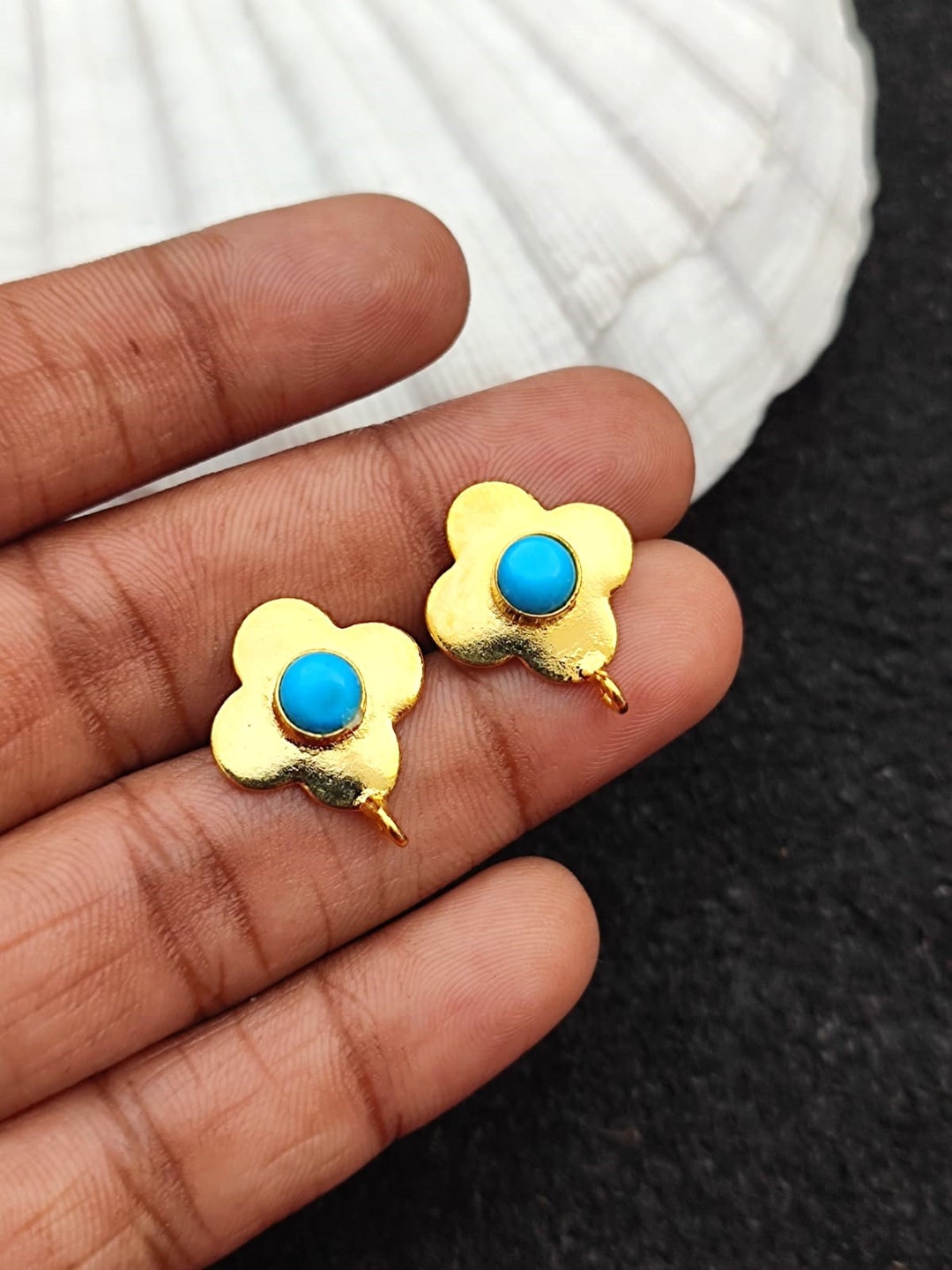 Gold Plated Flower Stud Ear Posts With Gemstone, DIY Jewelry Making - Etsy