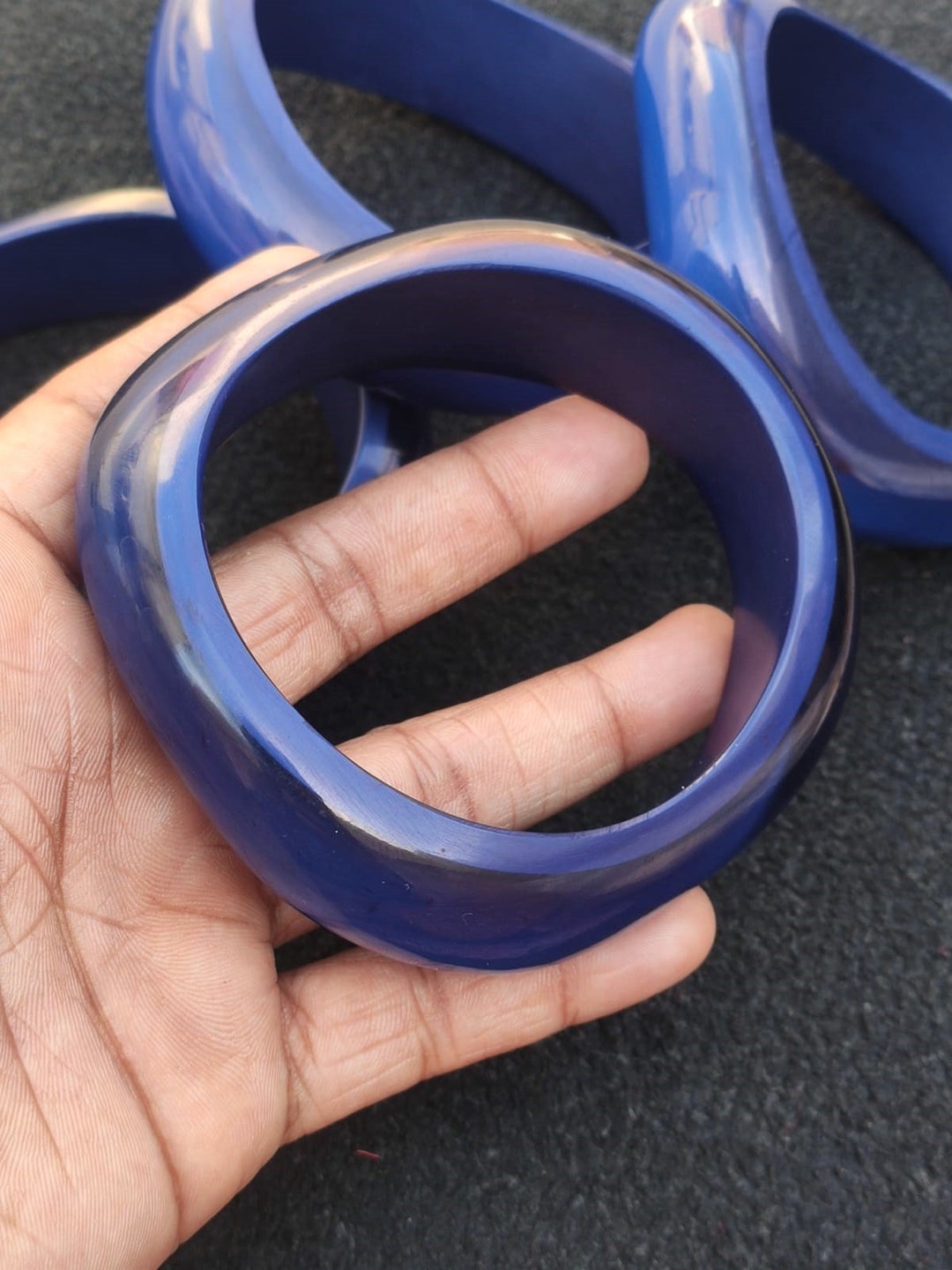 Lapis Blue Resin Bangle Bracelet, Wide Retro Disco Style - Etsy