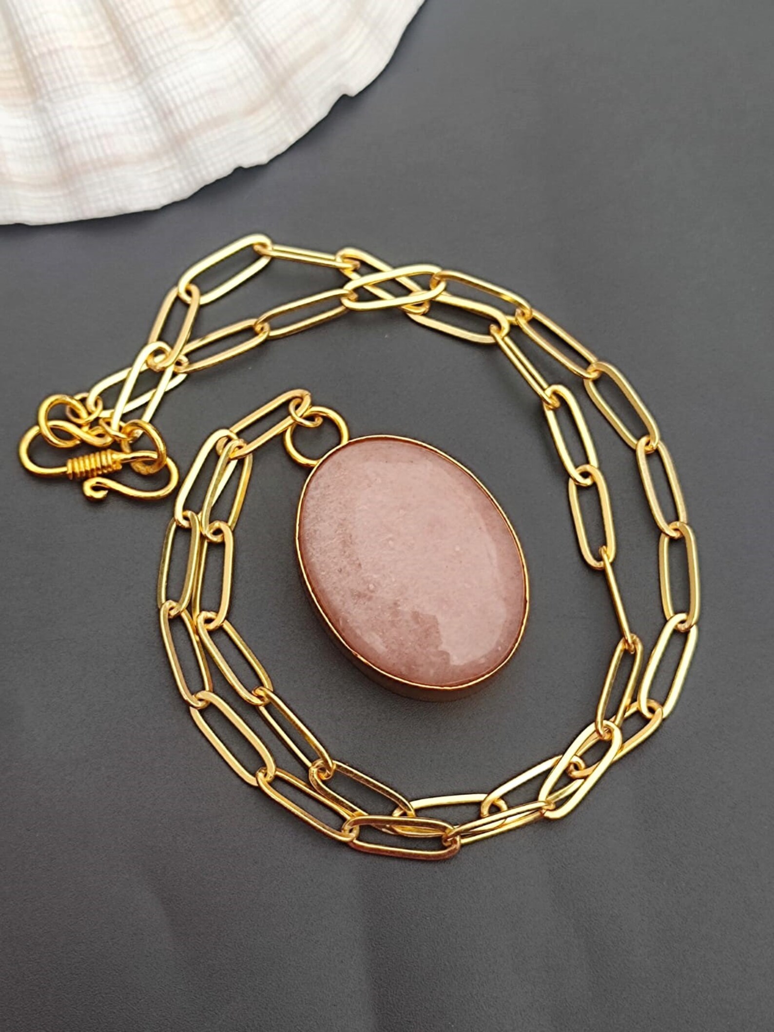 Handmade Rose Quartz Pendant Necklace, Gold Plated Brass, 20" Chain - Etsy