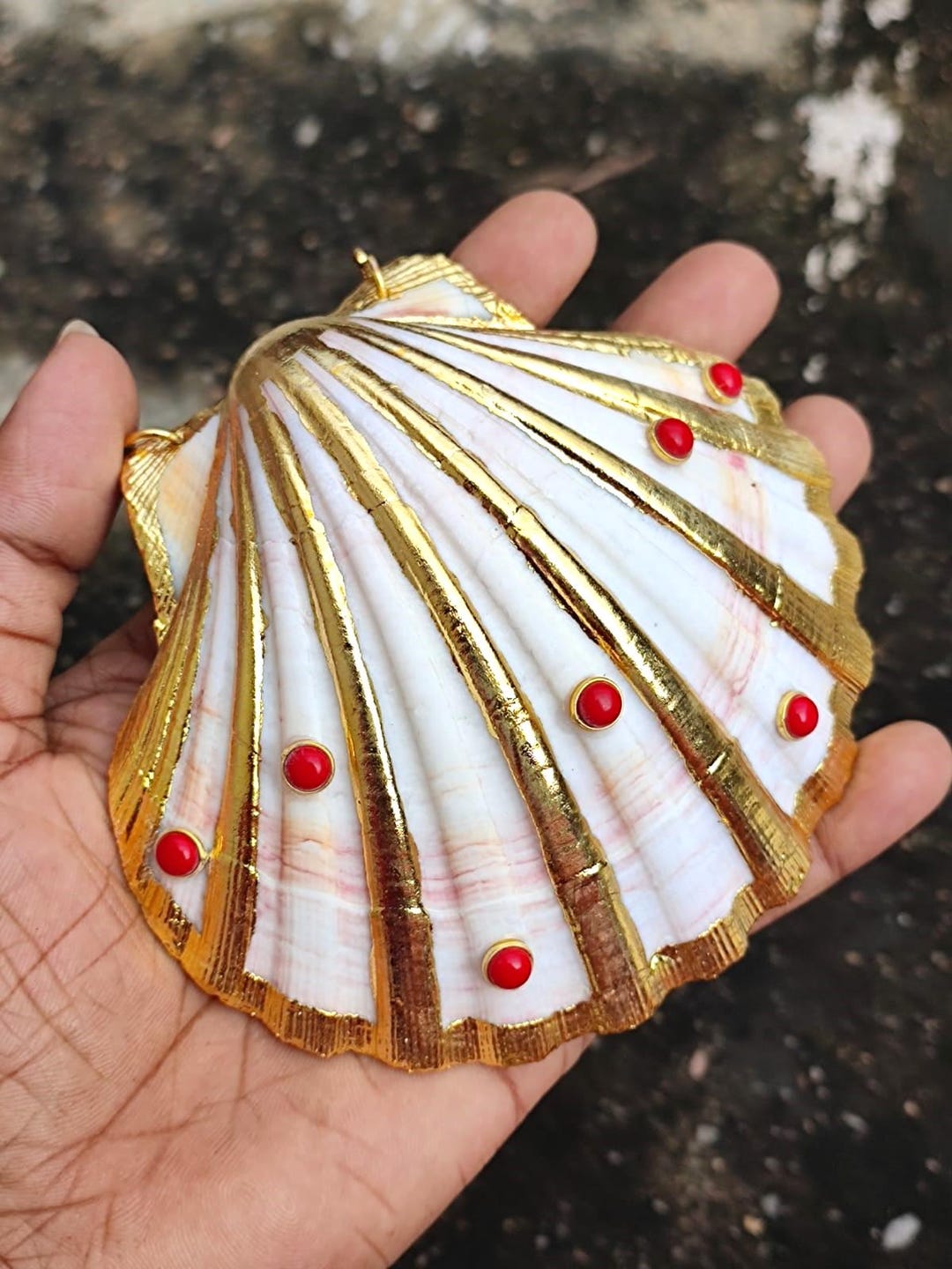 Real Scallop Seashell 18k Gold Fill Electroplated Pendant With Jasper ...