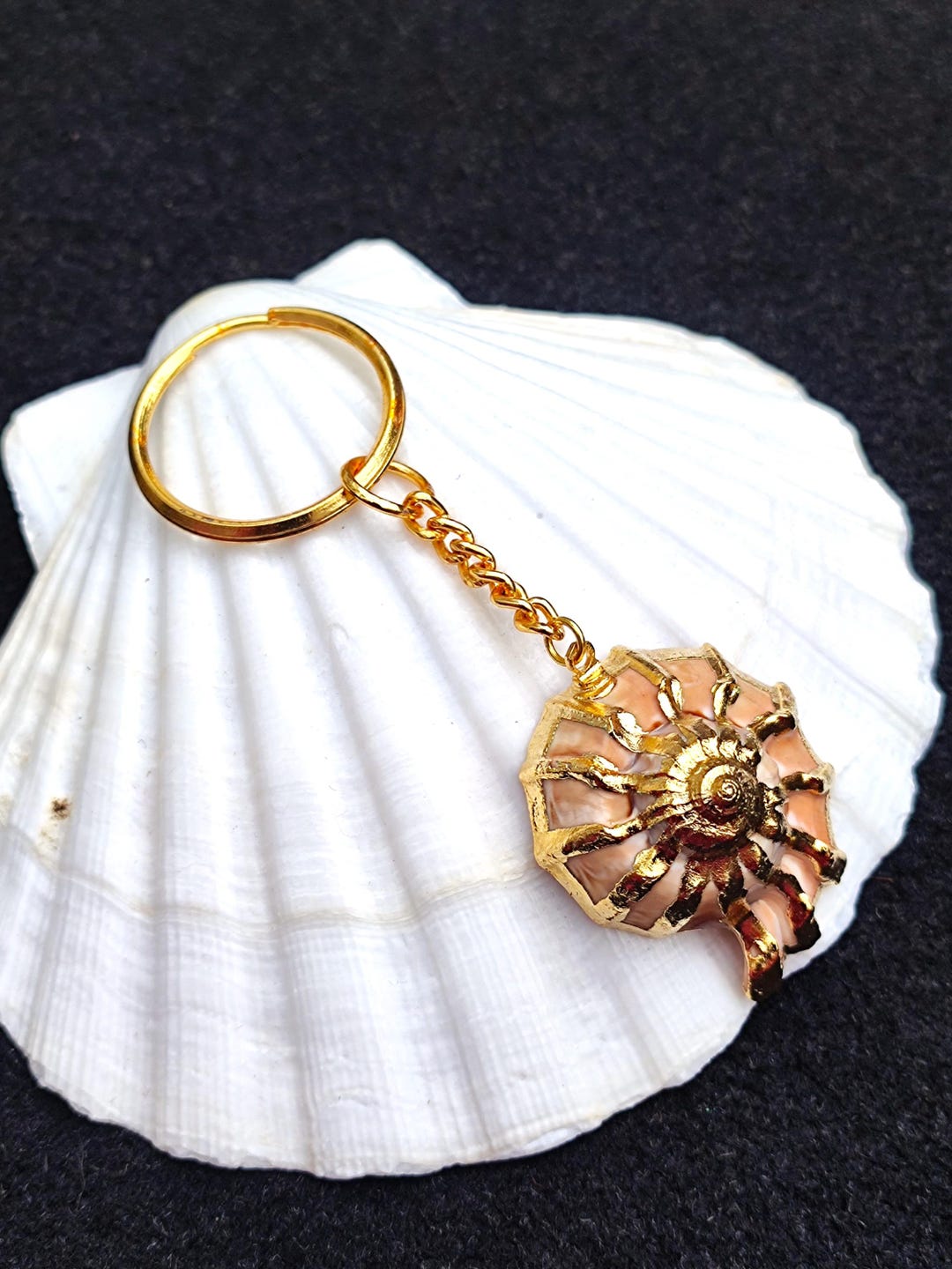 Shell Keychain Natural Sea Shell MOP 18k Gold Fill Electroplated Key ...