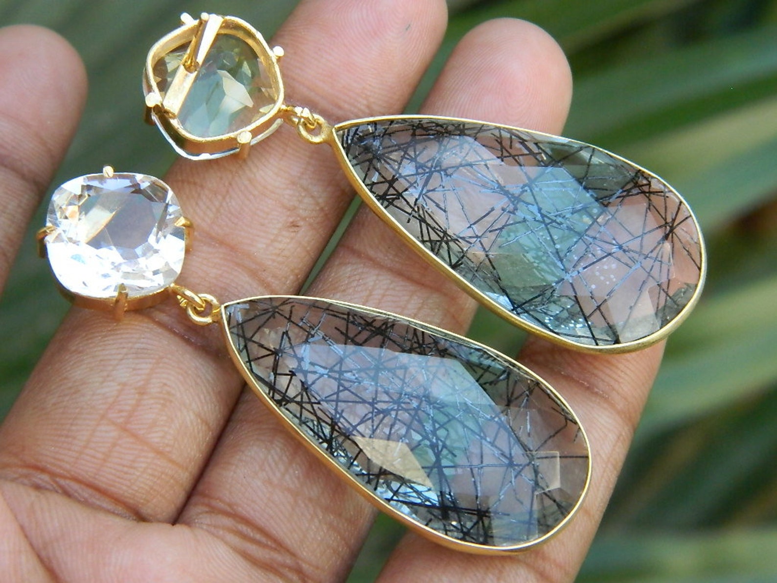 Quartz Jewelry Man made Quartz Doublet Rutile and Clear | Etsy