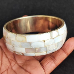 Abalone Shell Inlay Bangle, Handmade Silver Brass Sea Shell Jewelry - Etsy