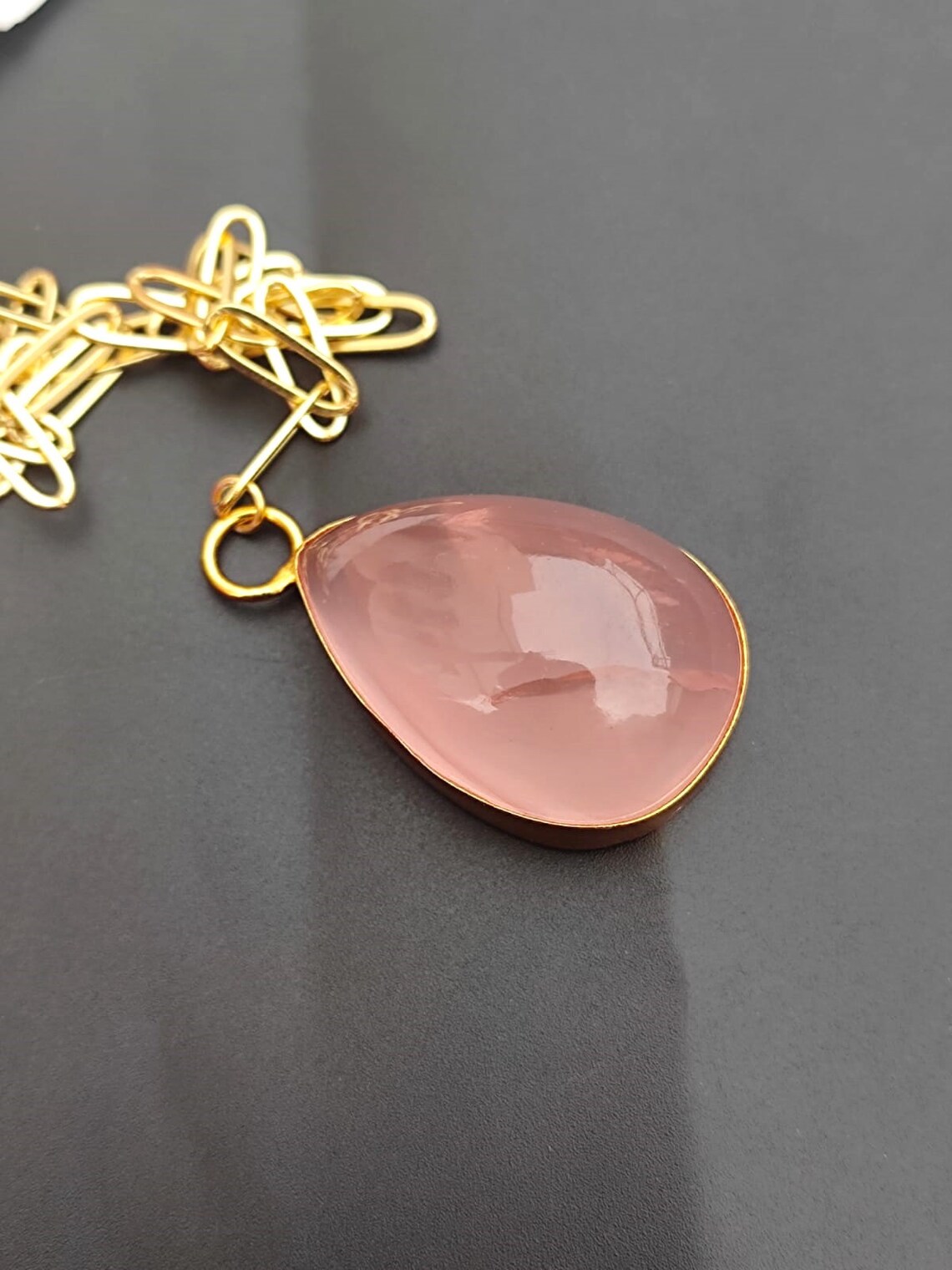 Handmade Rose Quartz Pendant Necklace, Gold Plated Brass, 20" Chain - Etsy